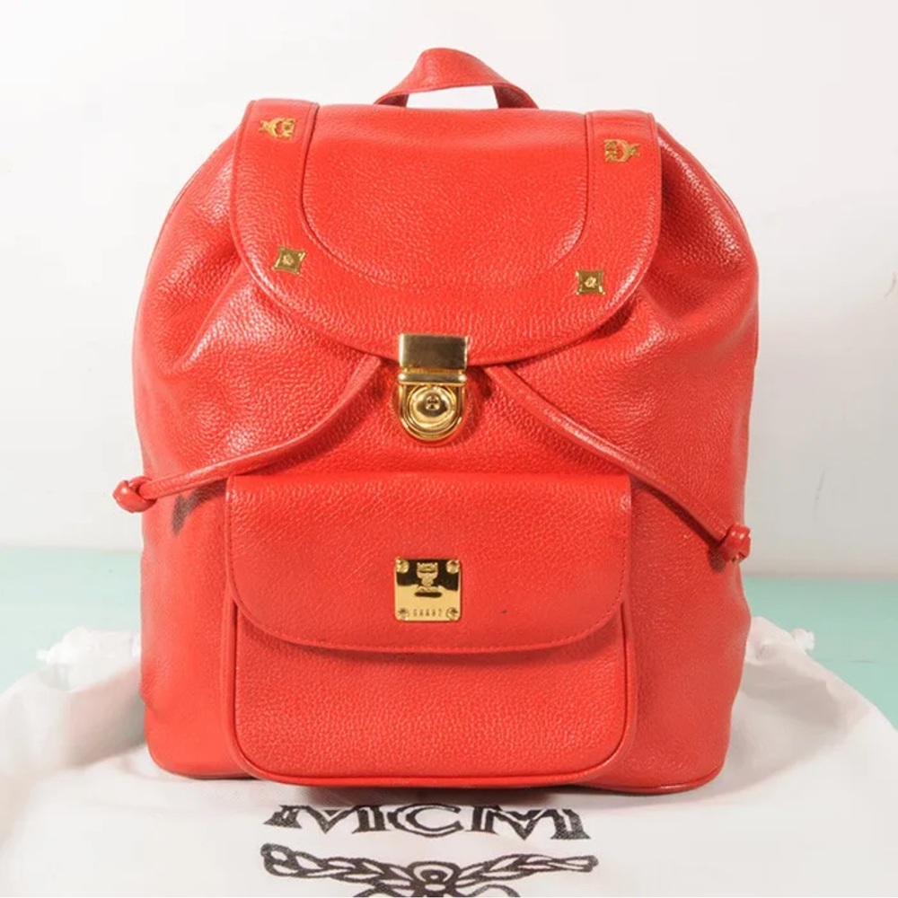 Authentic Mcm Red Leather Backpack With Dust Bag! - Gem
